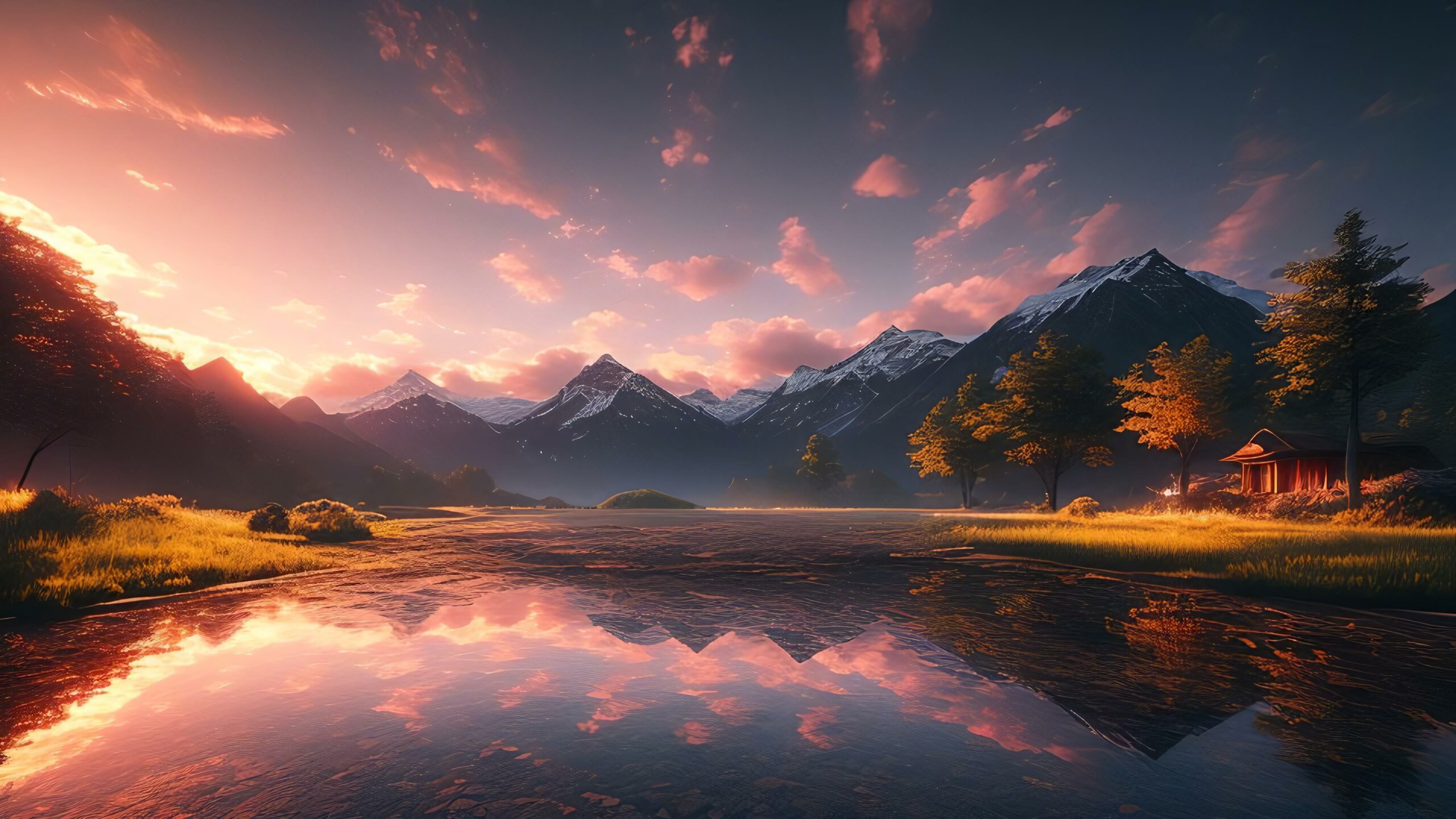 Обои картина горного озера 4K, FullHD 1920x1080 - Скачать 16:9